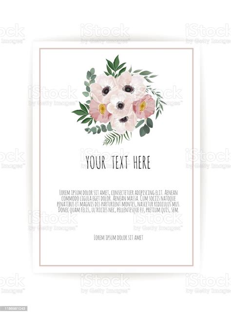 벡터 꽃 디자인 카드입니다 인사말 엽서 결혼식 초대 템플릿입니다 장미와 말미잘이 있는 우아한 프레임 0명에 대한 스톡 벡터 아트