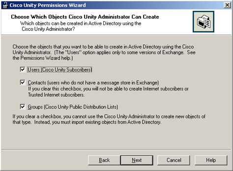 Granting Permissions With Cisco Unity Permissions Wizard