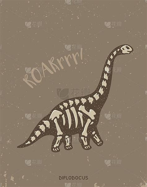 卡通梁龙恐龙化石。矢量图