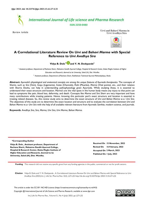 Pdf Correlational Literature Review On Urvi And Bahavi Marma With