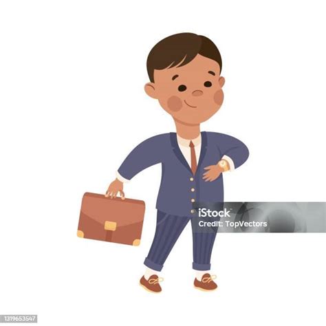 사업가 직업 벡터 일러스트를 묘사 서류 가방 과 정장에 쾌활한 소년 놀기에 대한 스톡 벡터 아트 및 기타 이미지 놀기