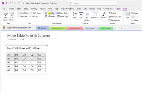 How To Move Selected Rows Up Or Down Move Selected Columns Left Or Right In A Onenote Table