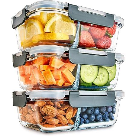 Contenitori In Vetro Per Alimenti Con 2 Scomparti Coperchi Trasparenti