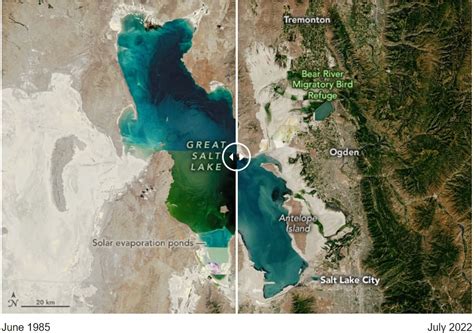 The Great Salt Lake Is Shrinking Nasa Satellite Images World
