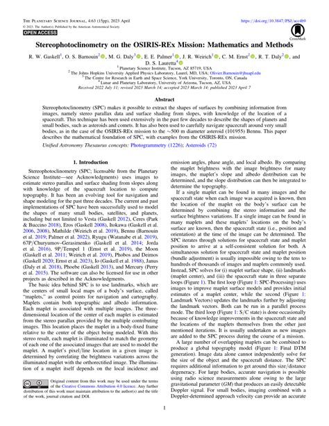 Pdf Stereophotoclinometry On The Osiris Rex Mission Mathematics And Methods