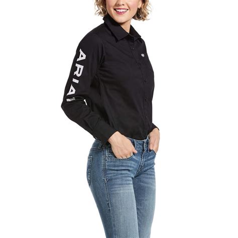 Ariat Womens Shirt Team Kirby Stretch Long Sleeve Black 10033034