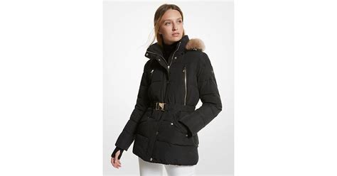 Michael Kors Faux Fur Trim Quilted Belted Puffer Jacket In Black Lyst