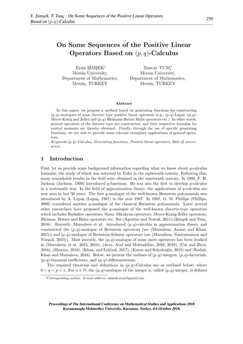 Pdf On Some Sequences Of The Positive Linear Operators Based On P Q Calculus