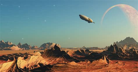 우주선이 행성을 향해 날아가는 가상의 우주 장면의 3d 렌더링 사진 Unsplash의 비행선 이미지