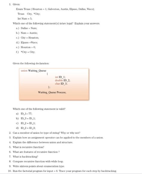 Solved 1 Given Enum Texas Houston 1 Galveston Austin