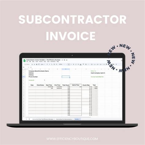 Subcontractor Invoice Template Efficiency Boutique