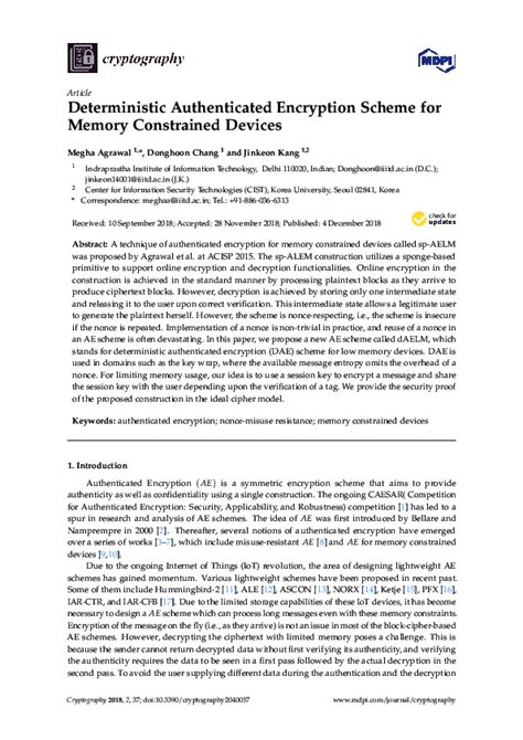 Pdf Deterministic Authenticated Encryption Scheme For Memory