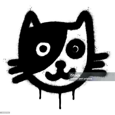 스프레이 페인티드 그래피티 고양이 아이콘 단어 스프레이 흰색 배경으로 격리 그래피티 키티 사인은 흰색 위에 검은색으로 스프레이를 뿌립니다 개념에 대한 스톡 벡터 아트 및