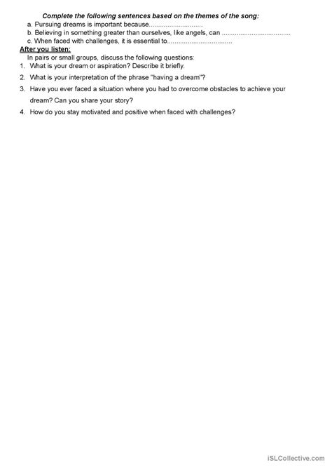 I Have A Dream By Abba Song General English Esl Worksheets Pdf And Doc