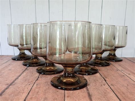 Vintage Libbey Glass Tawny Accent Smoky Brown On The Rocks Glasses Set