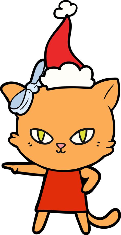 Cute Line Drawing Of A Cat Wearing Dress Wearing Santa Hat 10642094