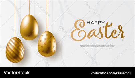 Happy Easter Text Banner With 3d Golden Eggs Vector Image