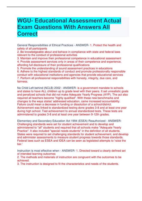 Wgu Educational Assessment Actual Exam Questions With Answers All