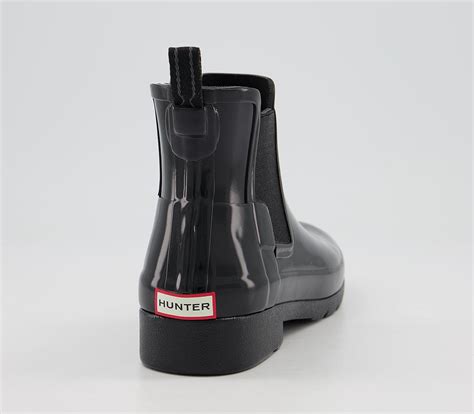 Hunter Refined Chelsea Gloss Boots Black Womens Ankle Boots