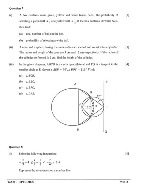 ICSE Mathematics Specimen Paper With Solutions Answer Key