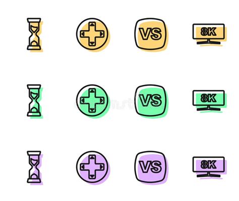 Set Line Vs Versus Battle Old Hourglass Game Controller Or Joystick And Computer Monitor Icon
