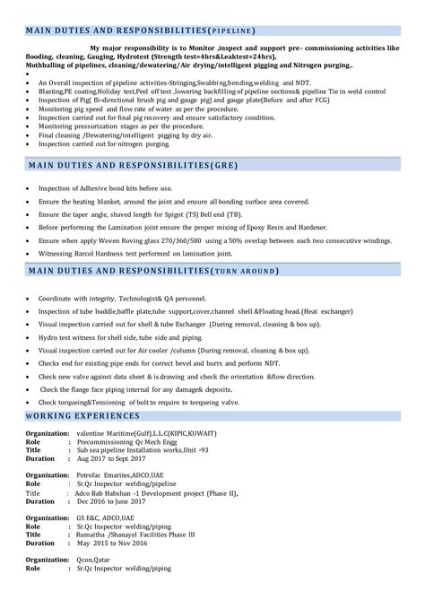 Qa Qc Mech Enggs Or Sr Qc Inspector Welding Piping Pipeline Pdf