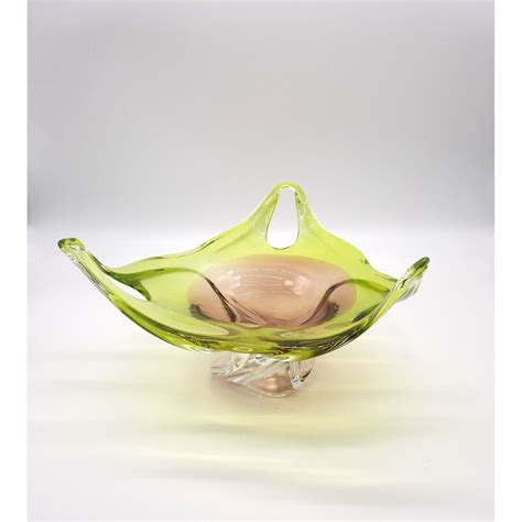 Mcm Lorraine Chalet Glass Large Console Bowl Stretch Glass Yellow To