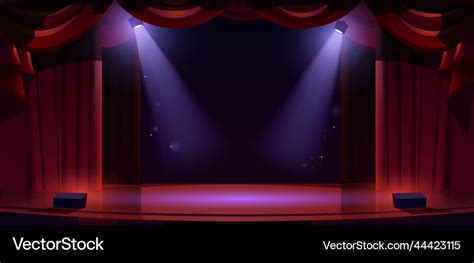 Theater Stage With Spotlights Red Curtains Floor Vector Image