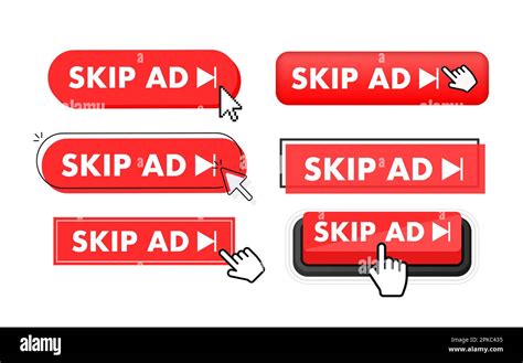 Set Of Skip Ad Button Hand Pointer Clicking Skip Ad Web Buttons Stock