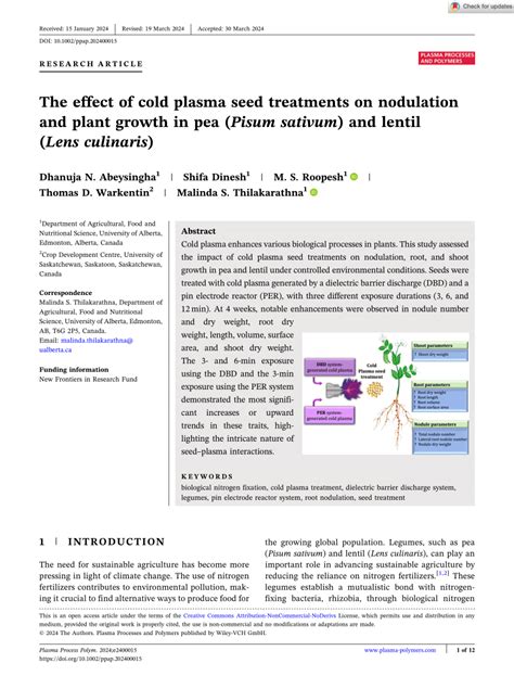 PDF The Effect Of Cold Plasma Seed Treatments On Nodulation And Plant