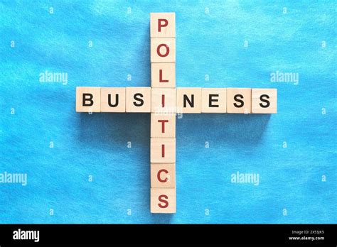 Business Politics Concept Crossword Puzzle Flat Lay In Blue Background