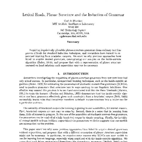 Lexical Heads Phrase Structure And The Induction Of Grammar Acl
