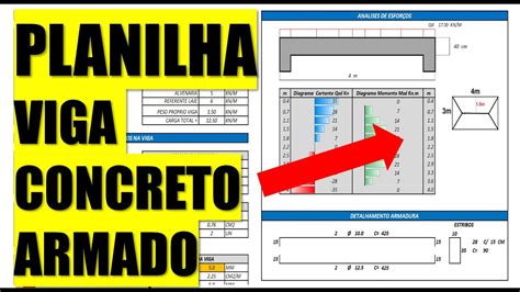 Planilha Viga De Concreto Armado I Dimensionamento Detalhamento De Armadura E Flecha Vidoe