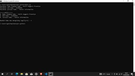 cara buat program cetak nama lengkap nim jurusan dengan python