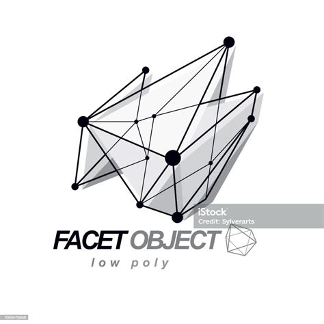 추상적인 3d 다각형 와이어 프레임 개체 벡터 기하학적 낮은 폴 리 디자인 요소입니다 기술 기업 기호입니다 0명에 대한 스톡