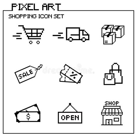 Shopping Icon Set Pixel Art 8bit Style Stock Vector Illustration Of Technology Trolley 300978658