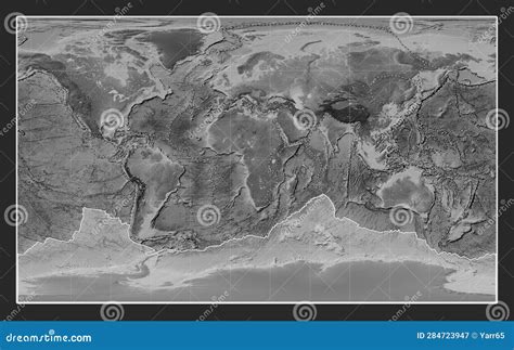 Antarctica Tectonic Plate Grayscale Compact Miller Boundaries Stock Illustration