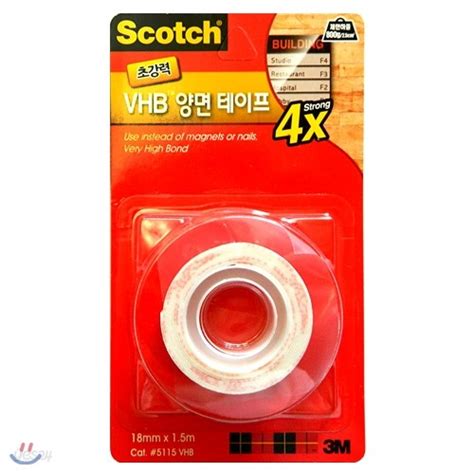 알앤비 3M 초강력 VHB 양면테이프 18mmX1 5m 5115 Scotch 4배접착력 예스24