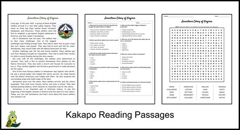 Jamestown Colony Of Virginia Reading Comprehension And Word Search