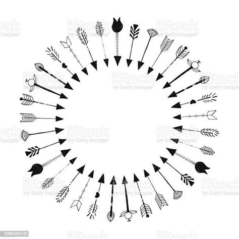 귀여운 화살표와 함께 손으로 그려진된 원형 프레임입니다 벡터는 일러스트 레이 션 고립 0명에 대한 스톡 벡터 아트 및 기타 이미지 0명 고풍스런 낙서 드로잉 Istock