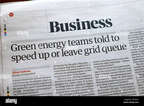 Green Energy Teams Told To Speed Up Or Leave Grid Queue Guardian Newspaper Headline Renewables