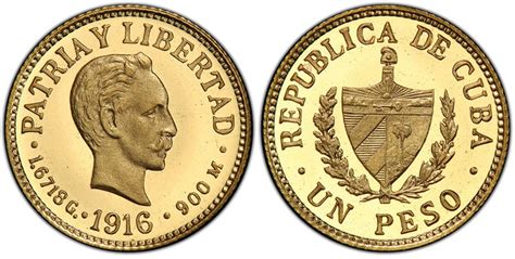 キューバ1916年1ペソ金貨pcgs Pr67dcam Premium Gold Coin