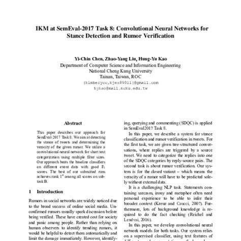 Ikm At Semeval 2017 Task 8 Convolutional Neural Networks For Stance