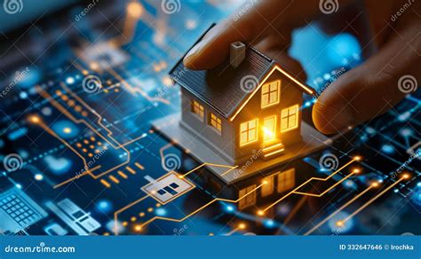 Miniature House On Circuit Board A Fusion Of Home And Technology Stock Illustration