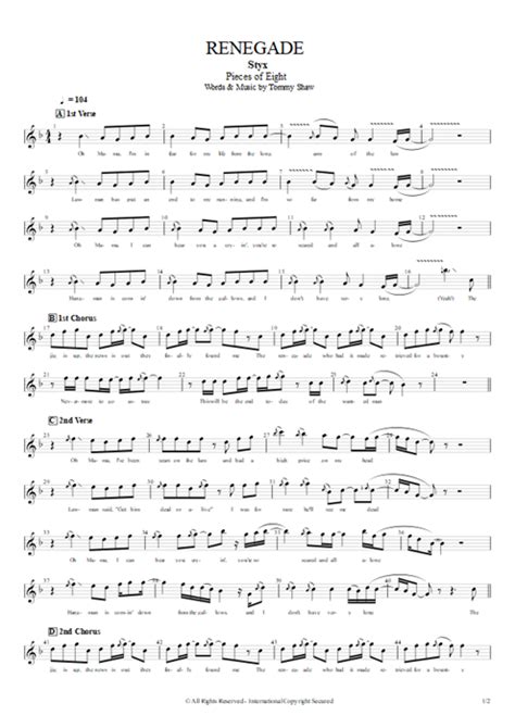 Renegade Tab By Styx Guitar Pro Full Score Mysongbook