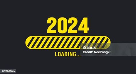 2024 로딩 바 진행 디지털 기술 황금색 배경 새해 복 많이 받으세요 2024 로딩 바 목표 계획 및 전략을 시작하십시오