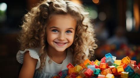 Premium Photo Cute Girl Playing With Colorful Cubes
