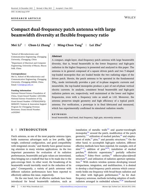 Compact Dual‐frequency Patch Antenna With Large Beamwidth Diversity At Flexible Frequency Ratio