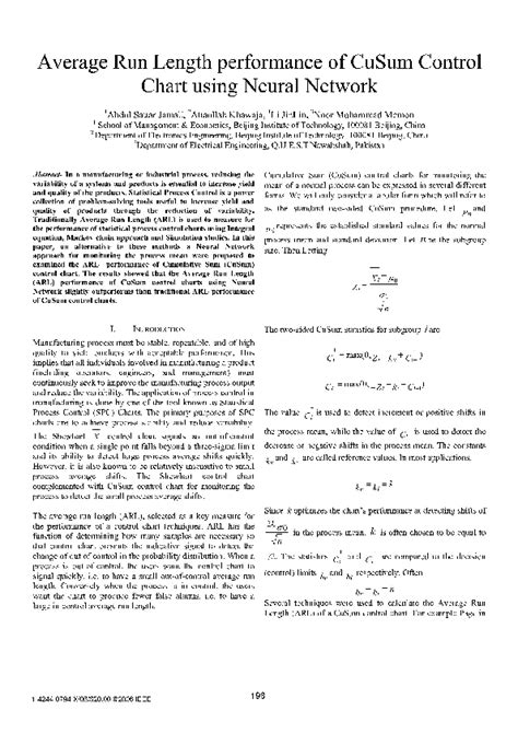 Pdf Average Run Length Performance Of Cusum Control Chart Using Neural Network