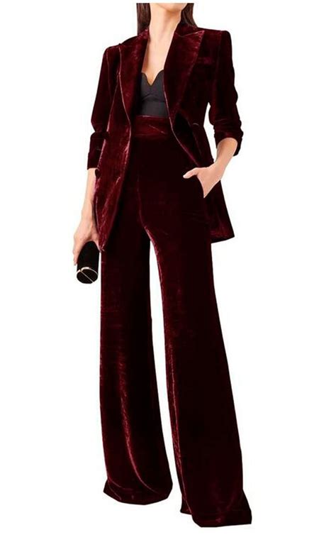 Botong Womens 2 Piece Velvet Suit Office Work Suit Notch Lapel Double